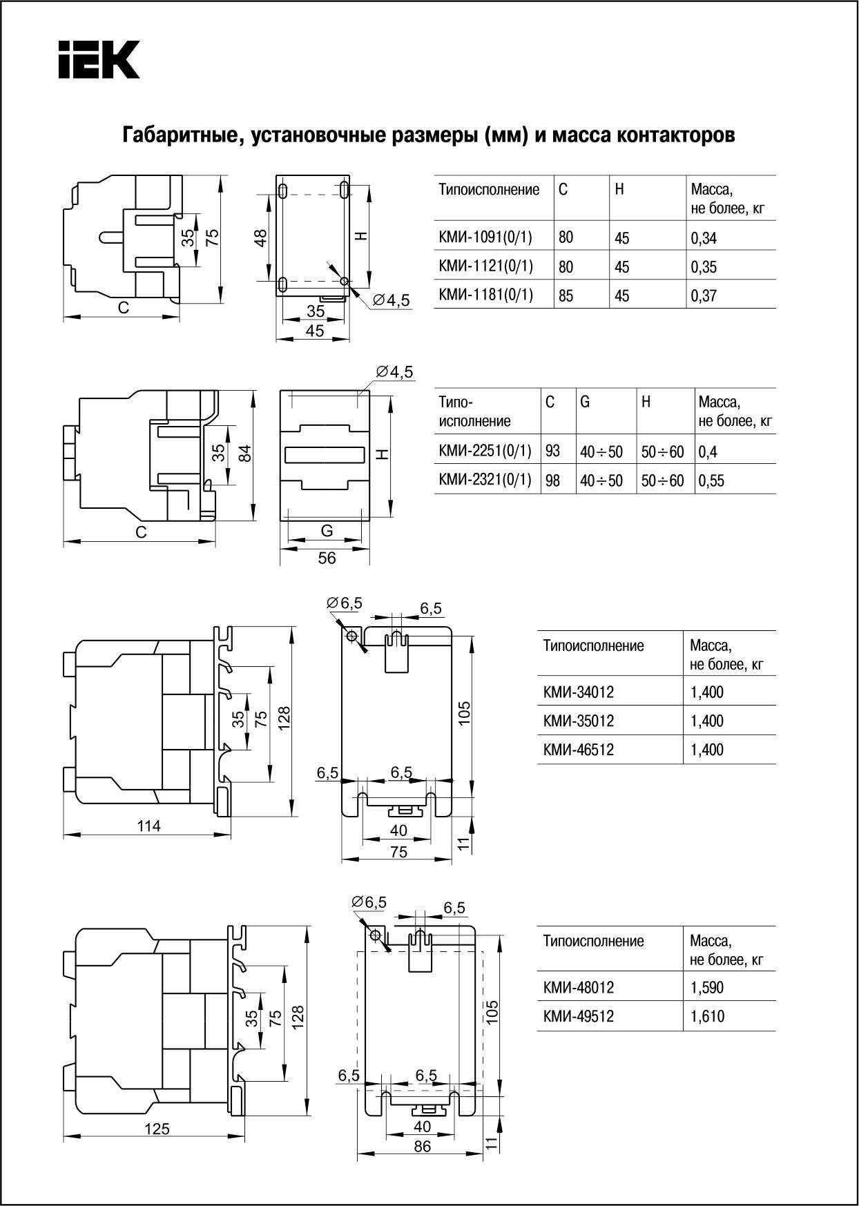 Контактор КМИ-46512 65А 220В/АС3 1НО,1НЗ IEK цена купить в интернет ...
