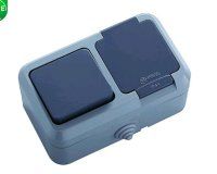 Блок комбинированный выключатель однаклавишный с розеткой и крышкой IP44 серый MAKEL цена купить ...